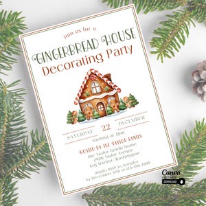 Editable Gingerbread House Decorating Party Invitation (canva Template ...