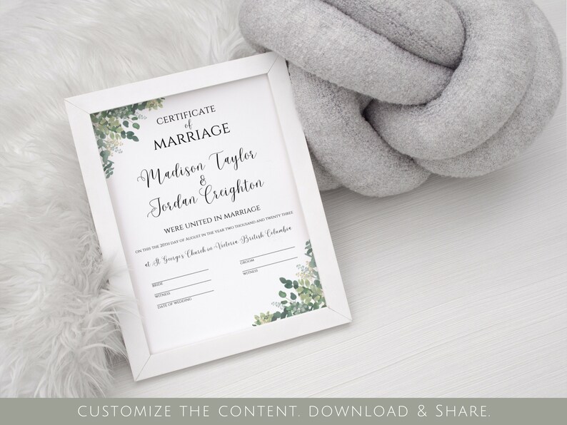 Editable Wedding Certificate Template Marriage Certificate - Etsy