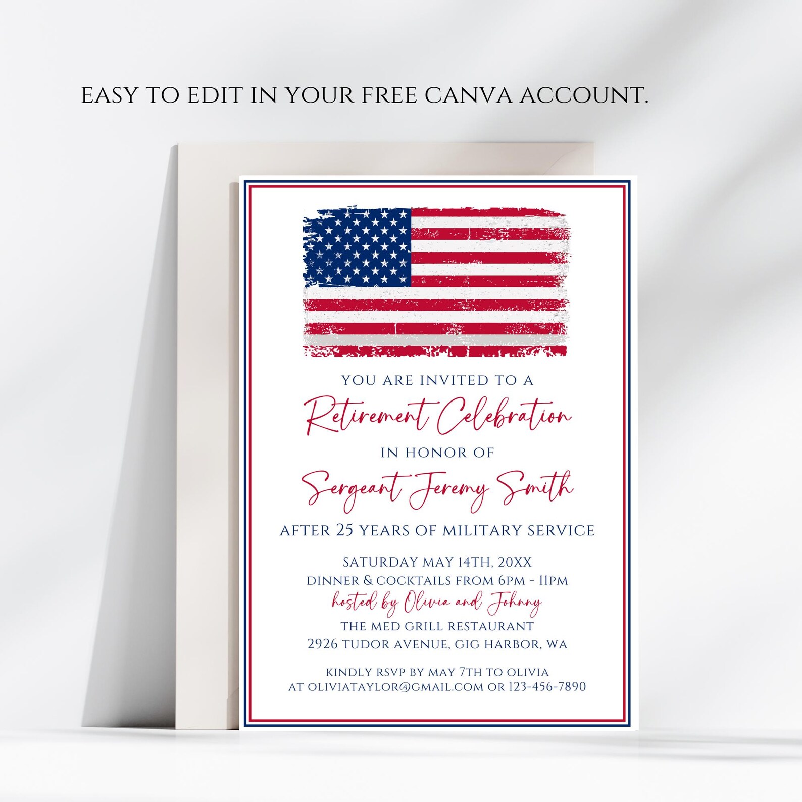 Patriotic Military Retirement Party Invitation: Editable Canva Template ...