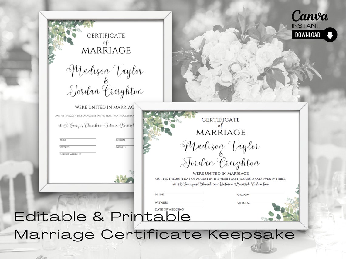 Editable Wedding Certificate Template Marriage Certificate - Etsy