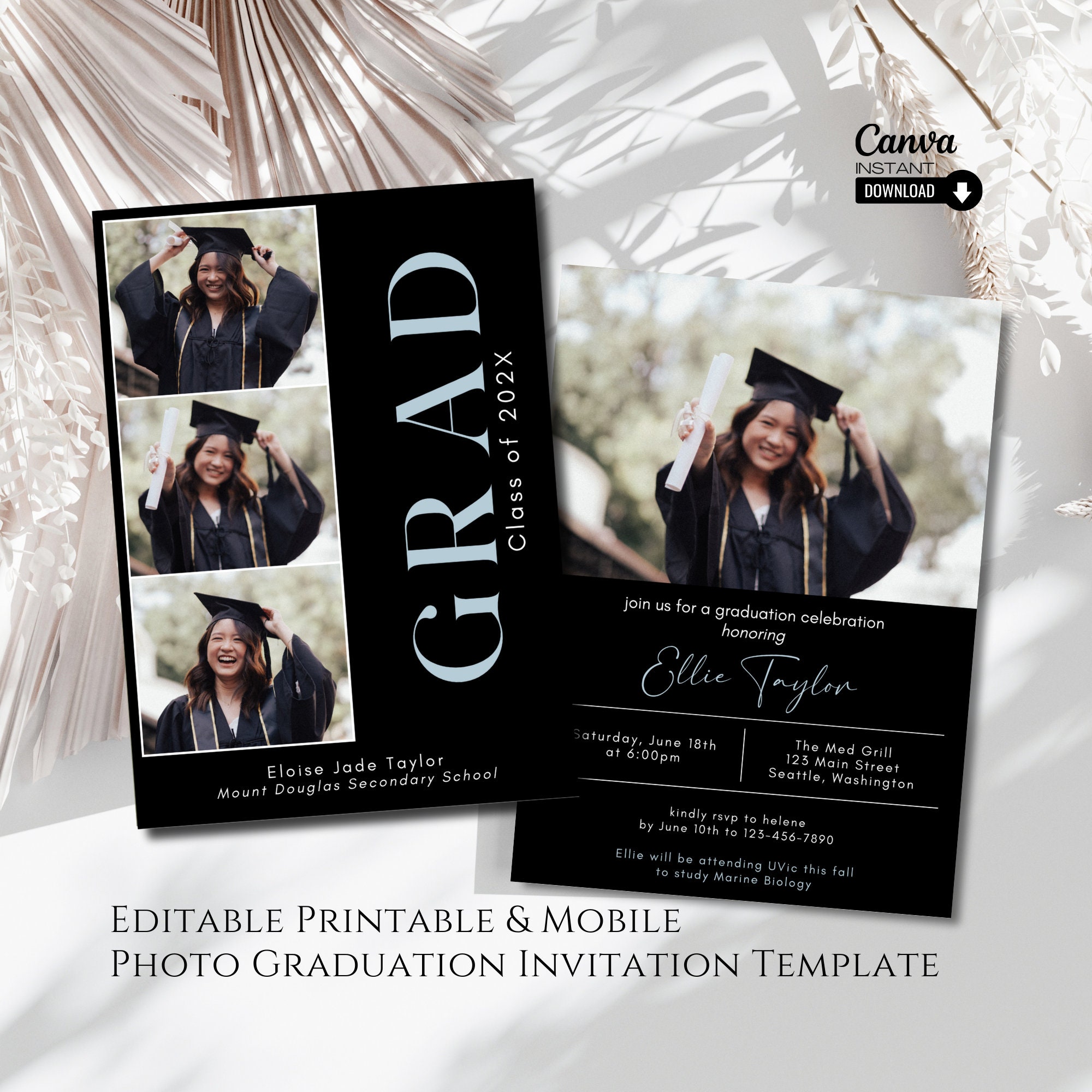 Modern Photo Graduation Invitation Template: Printable & Mobile - Etsy