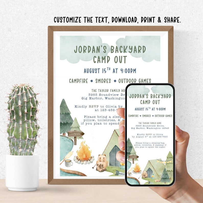 Editable Camping Birthday Invitation: S'mores Party Campout (canva ...