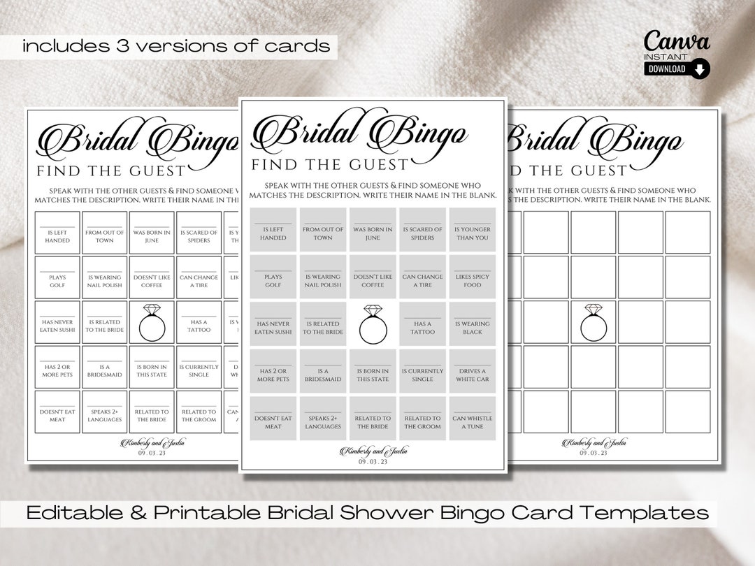 Editable Bridal Shower Game Printable Bridal Bingo Games - Etsy