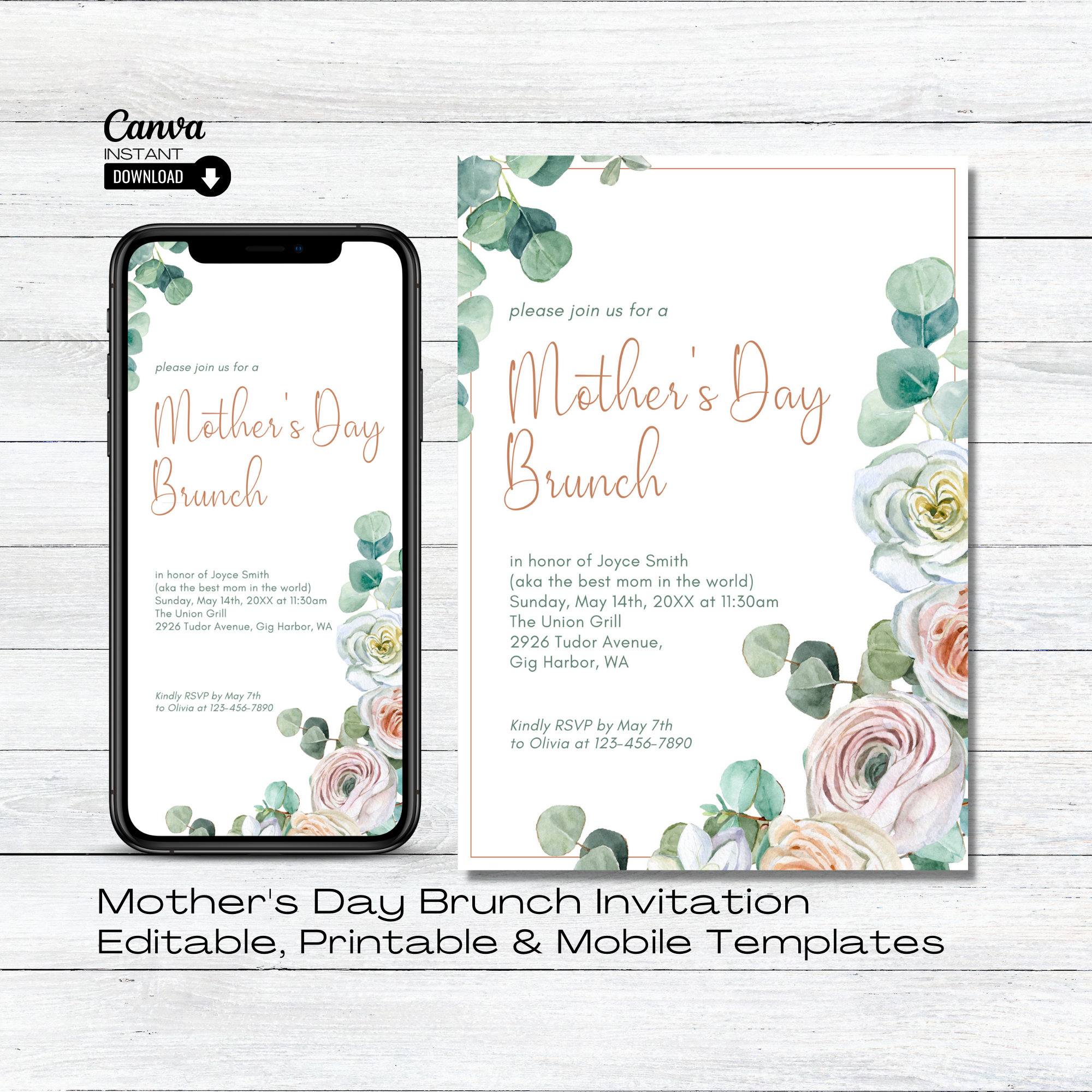 Editable Mothers Day Brunch Invitation, Printable Mother's Day Brunch ...