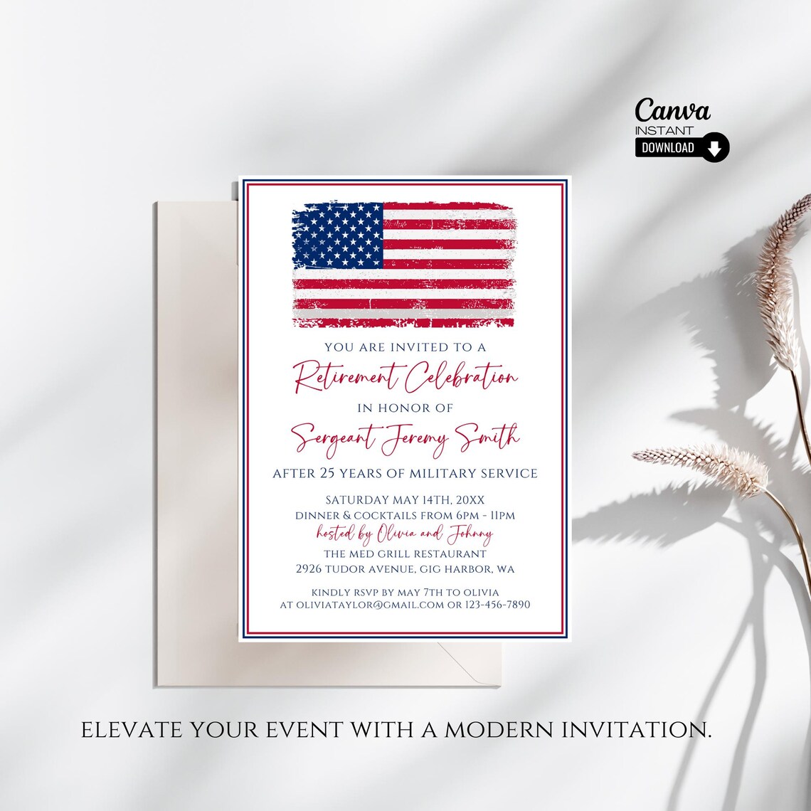 Patriotic Military Retirement Party Invitation: Editable Canva Template ...