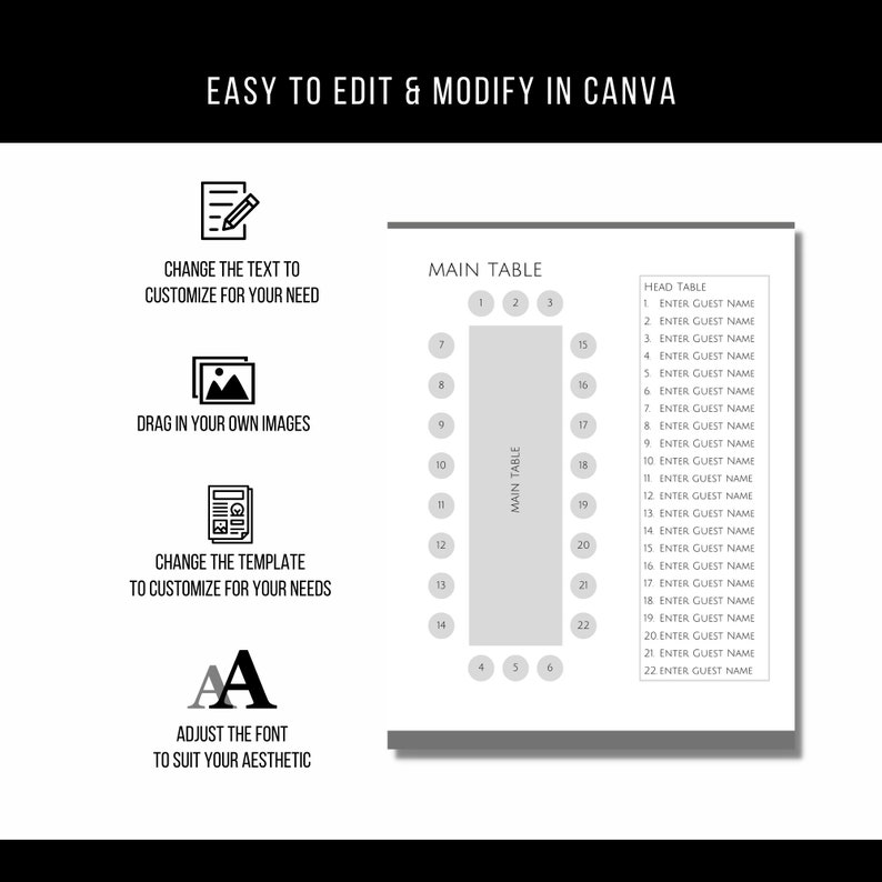 Customizable Wedding Reception Seating Chart Planner: Printable Table ...