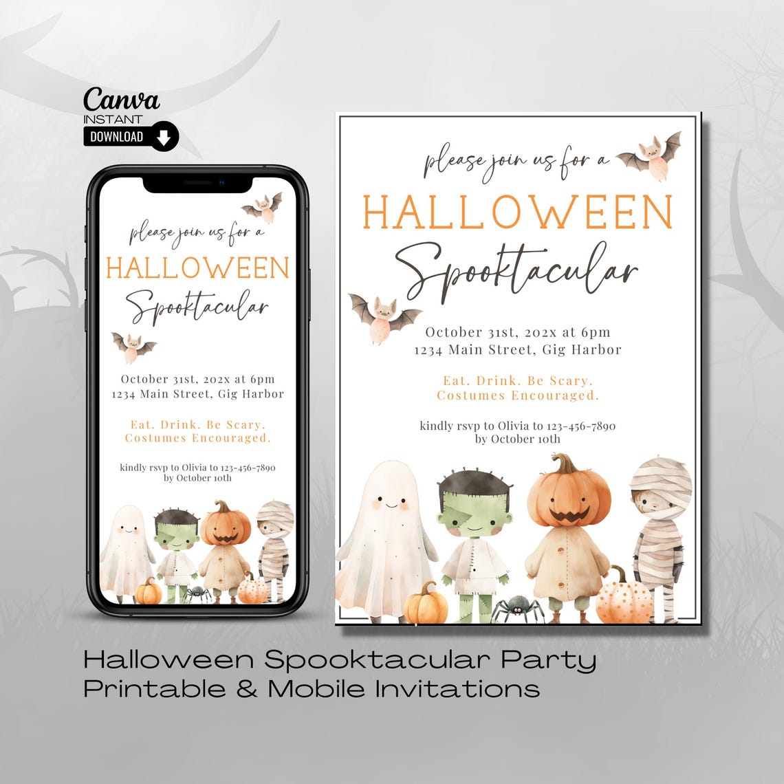 Editable Halloween Party Invitation Template: Canva Printable & Evite ...