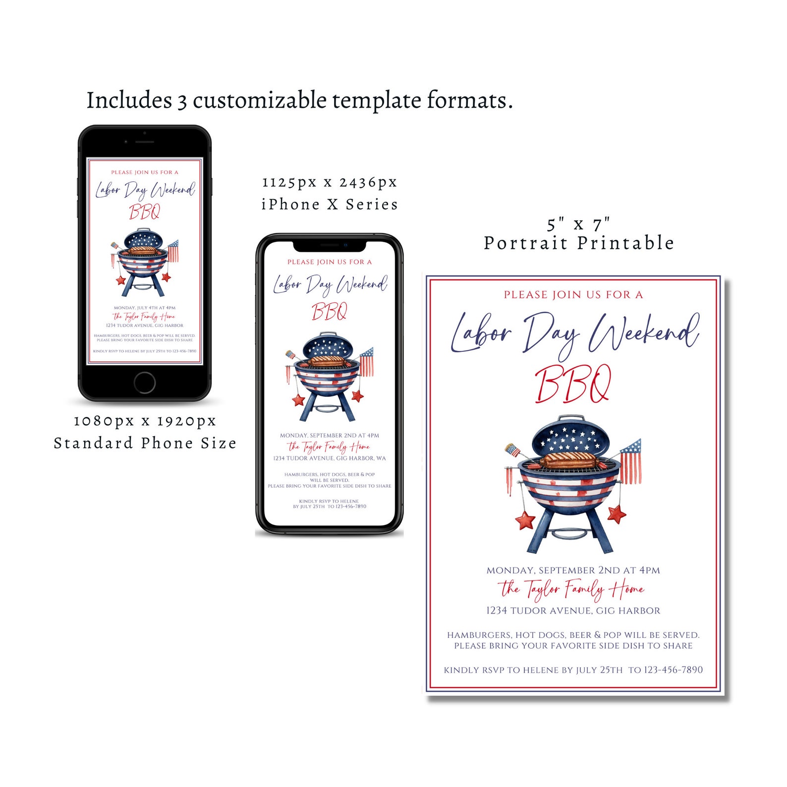 Labor Day BBQ Invitation Template: Editable Party Invite (digital ...