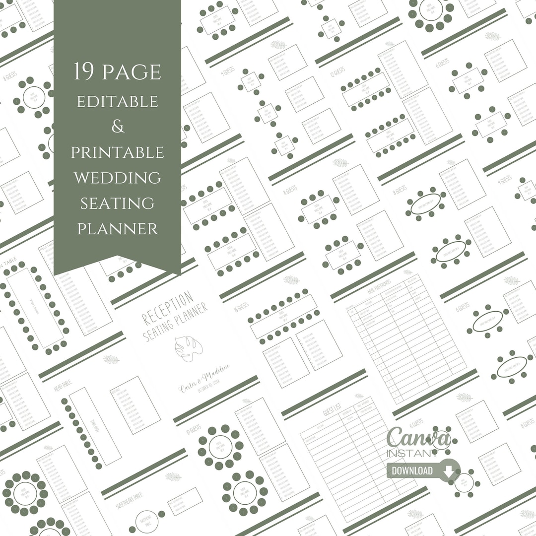 Editable Wedding Seating Chart Planner: Canva Template (digital ...