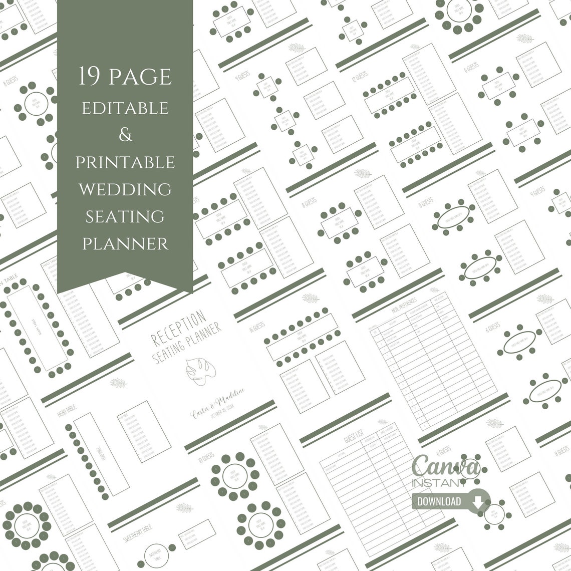 Editable Wedding Seating Chart Planner: Canva Template (digital ...