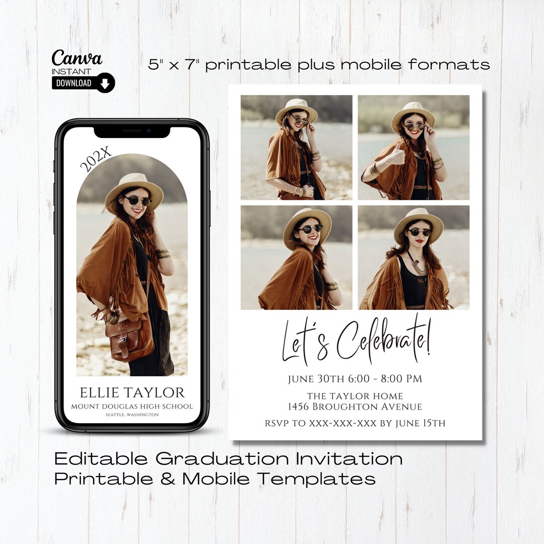 Printable Graduation Party Invitation, Editable Graduation Announcement ...