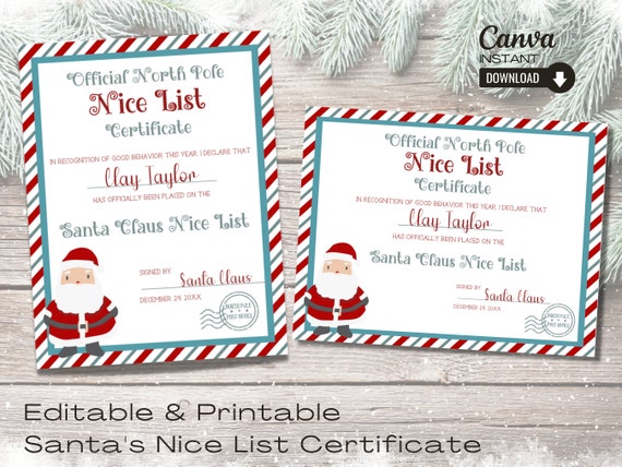 Editable Santa Certificate Editable Santa Nice List - Etsy