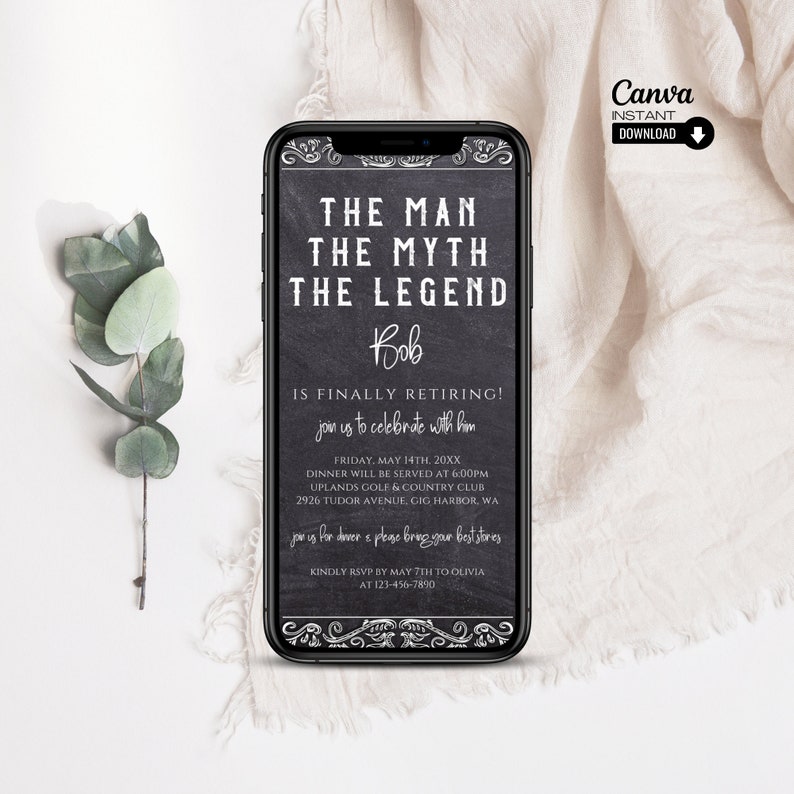 Chalkboard Retirement Party Invitation Template: the Man, the Myth, the ...