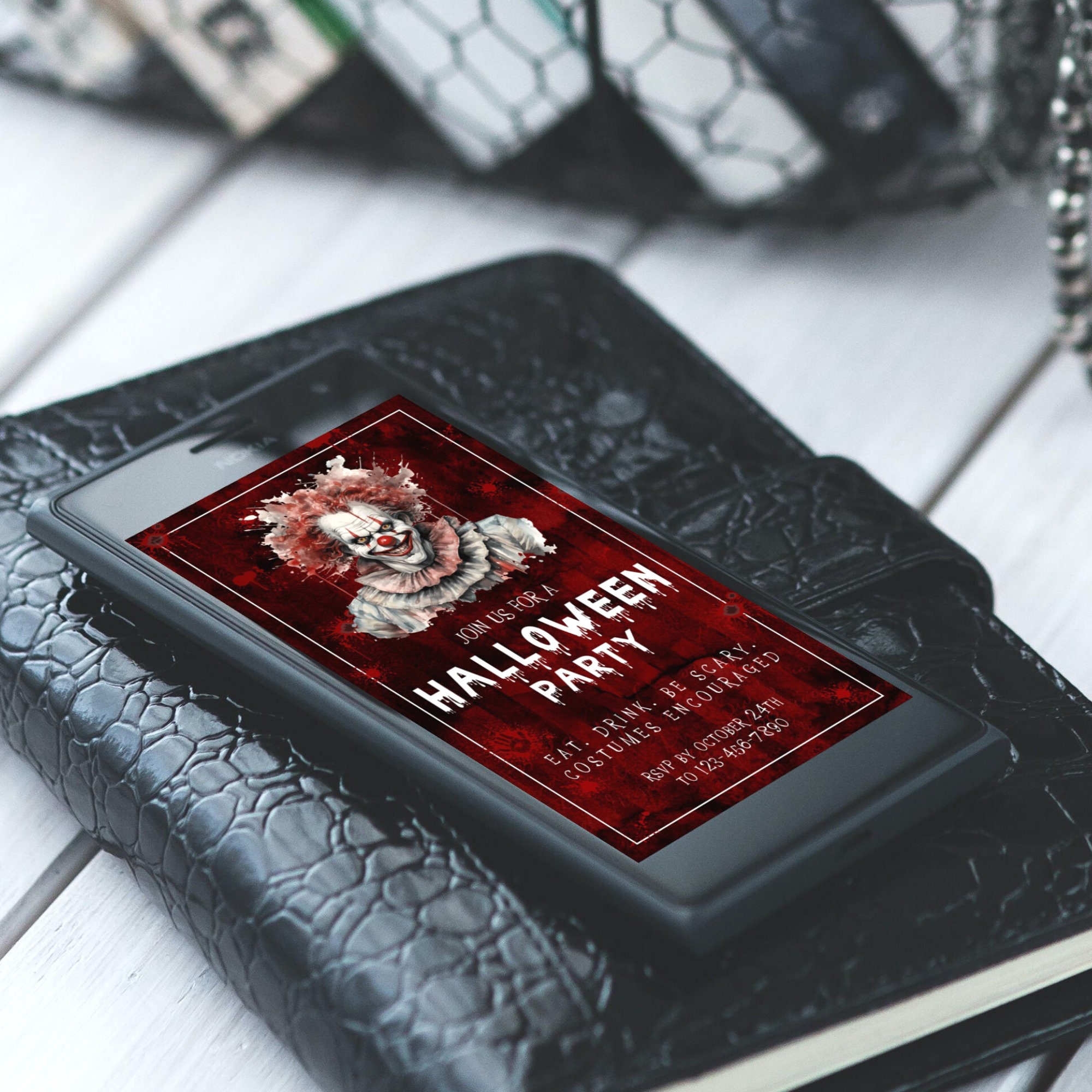 Editable Scary Clown Halloween Party Invitation Template, Printable ...