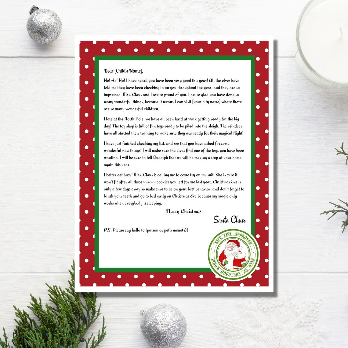 Editable Santa Letter Template Letter From Santa Template - Etsy