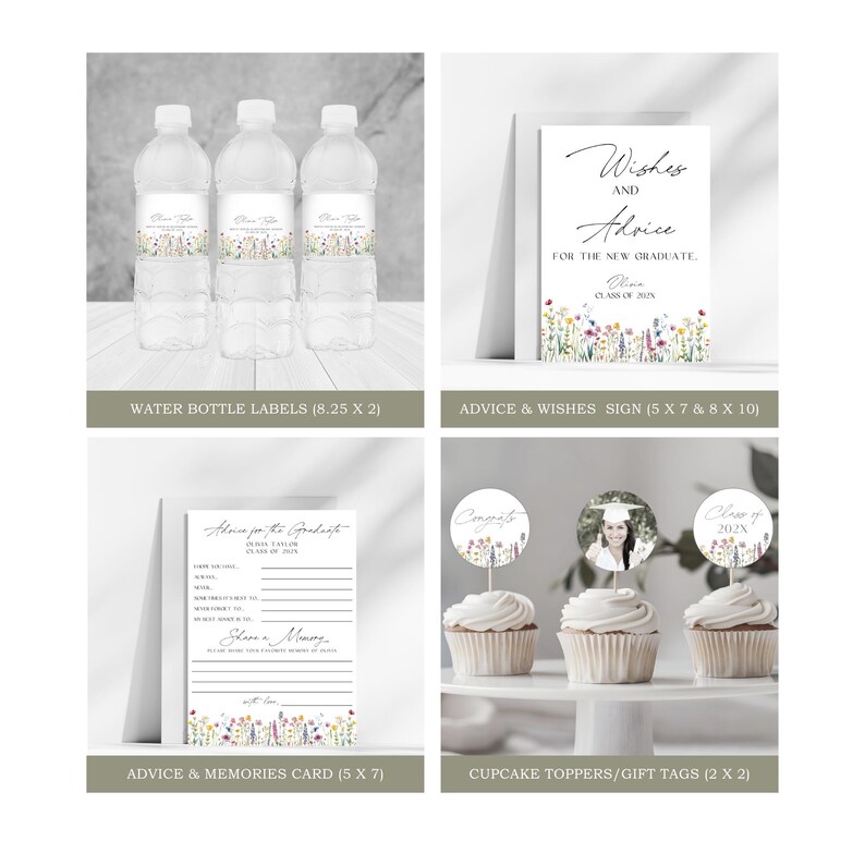Wildflower Graduation Party Decor Bundle: Editable Invitation Template ...