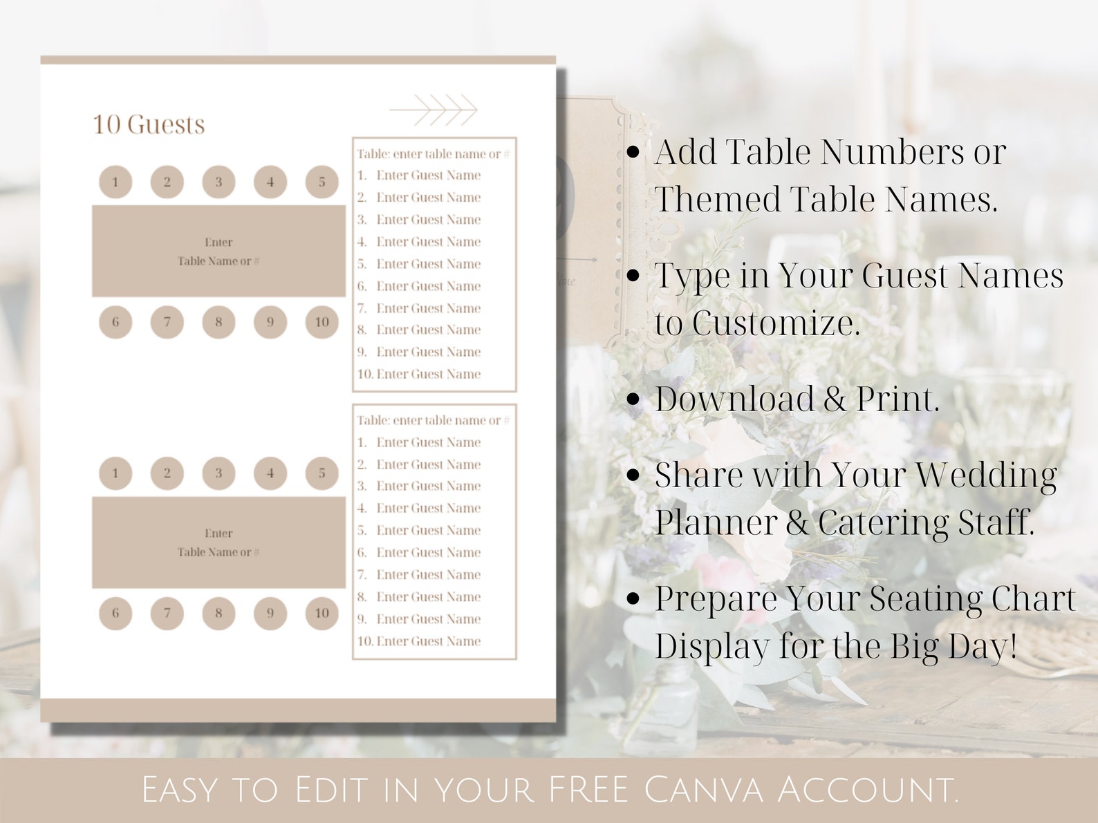 Editable Wedding Seating Chart Planner Printable Seating | Etsy