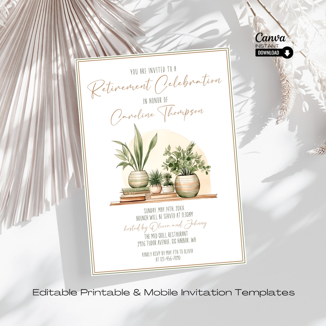 Editable Retirement Party Invitation Template, Printable Gardener ...