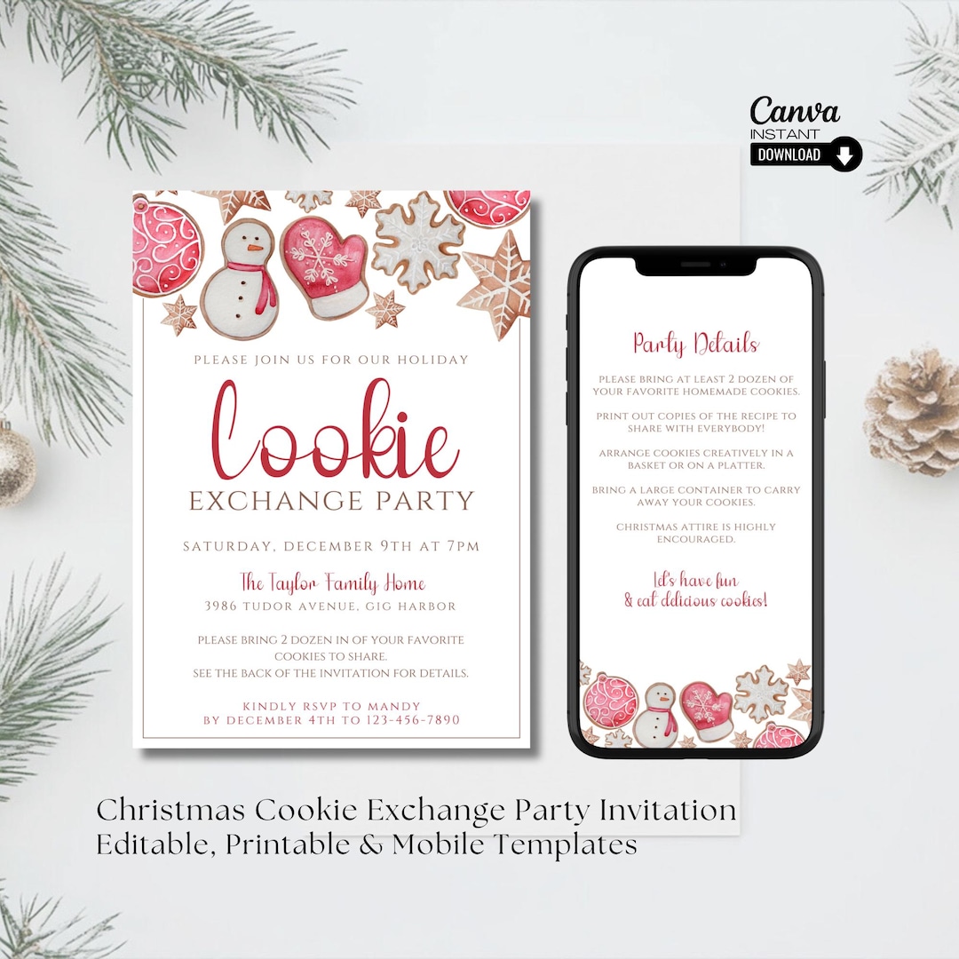 Editable Christmas Cookie Exchange Party Invitation Template, Printable ...