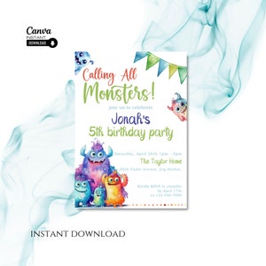 Editable Monster Birthday Party Invitation Template, Printable Little ...