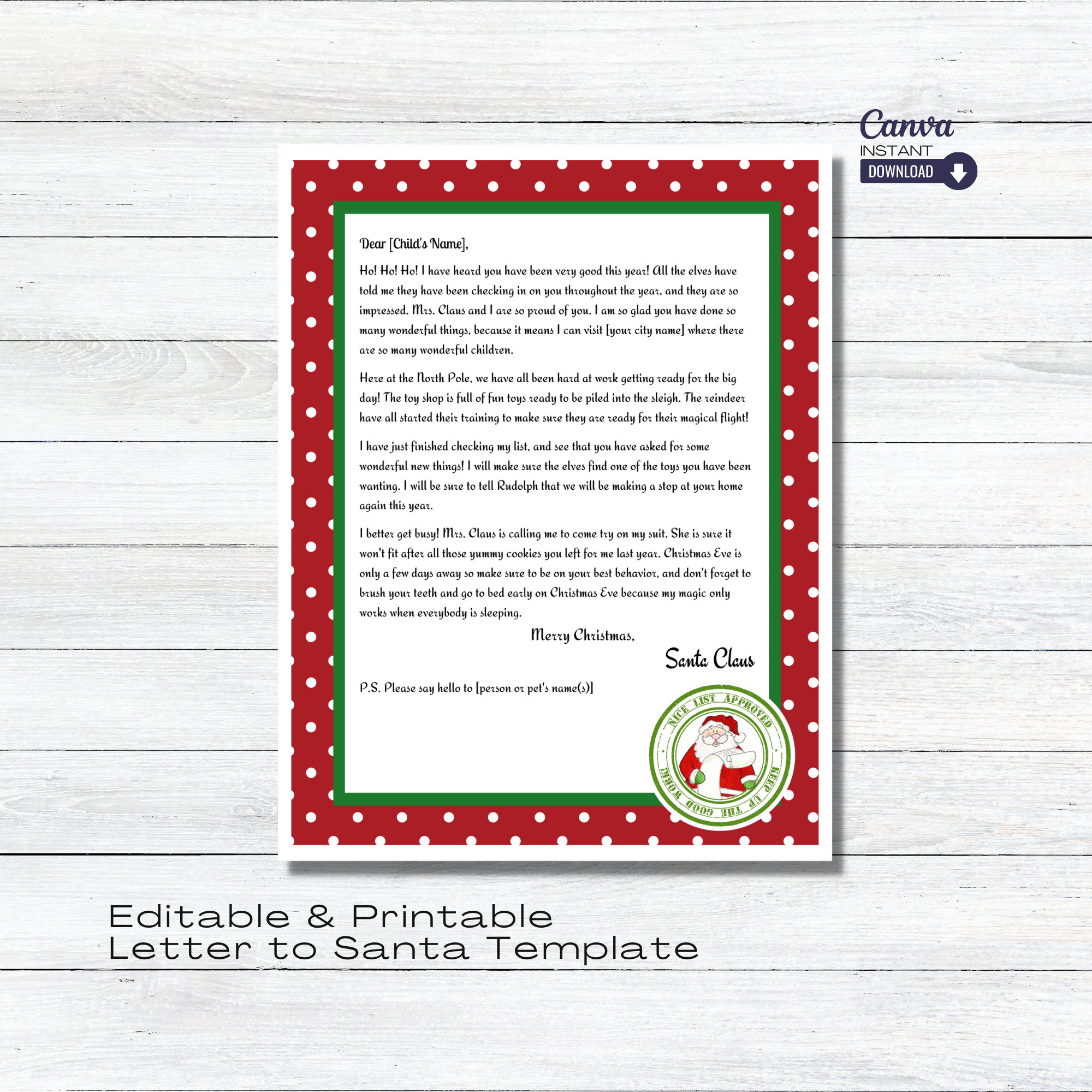 Editable Santa Letter Template Letter From Santa Template - Etsy