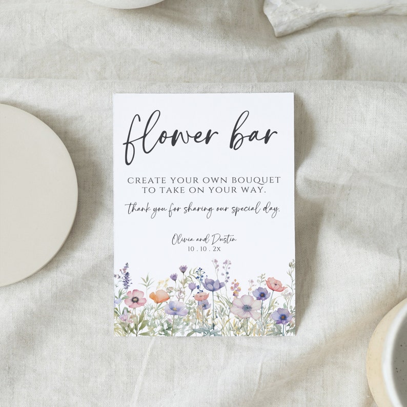 Wildflower Bridal Shower Flower Bar Sign: Editable Template (digital ...