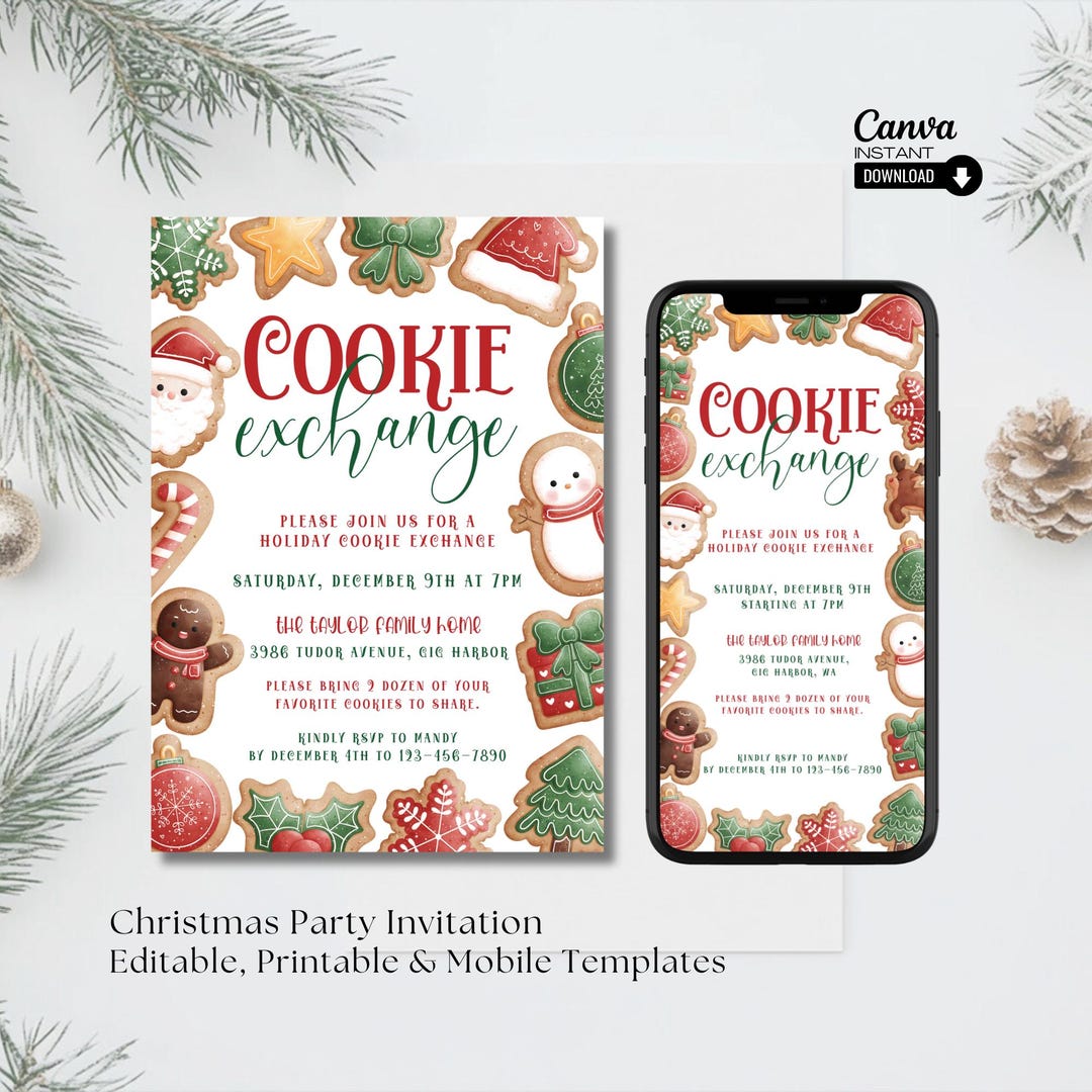 Christmas Cookie Exchange Invitation Template: Printable & Mobile Evite ...