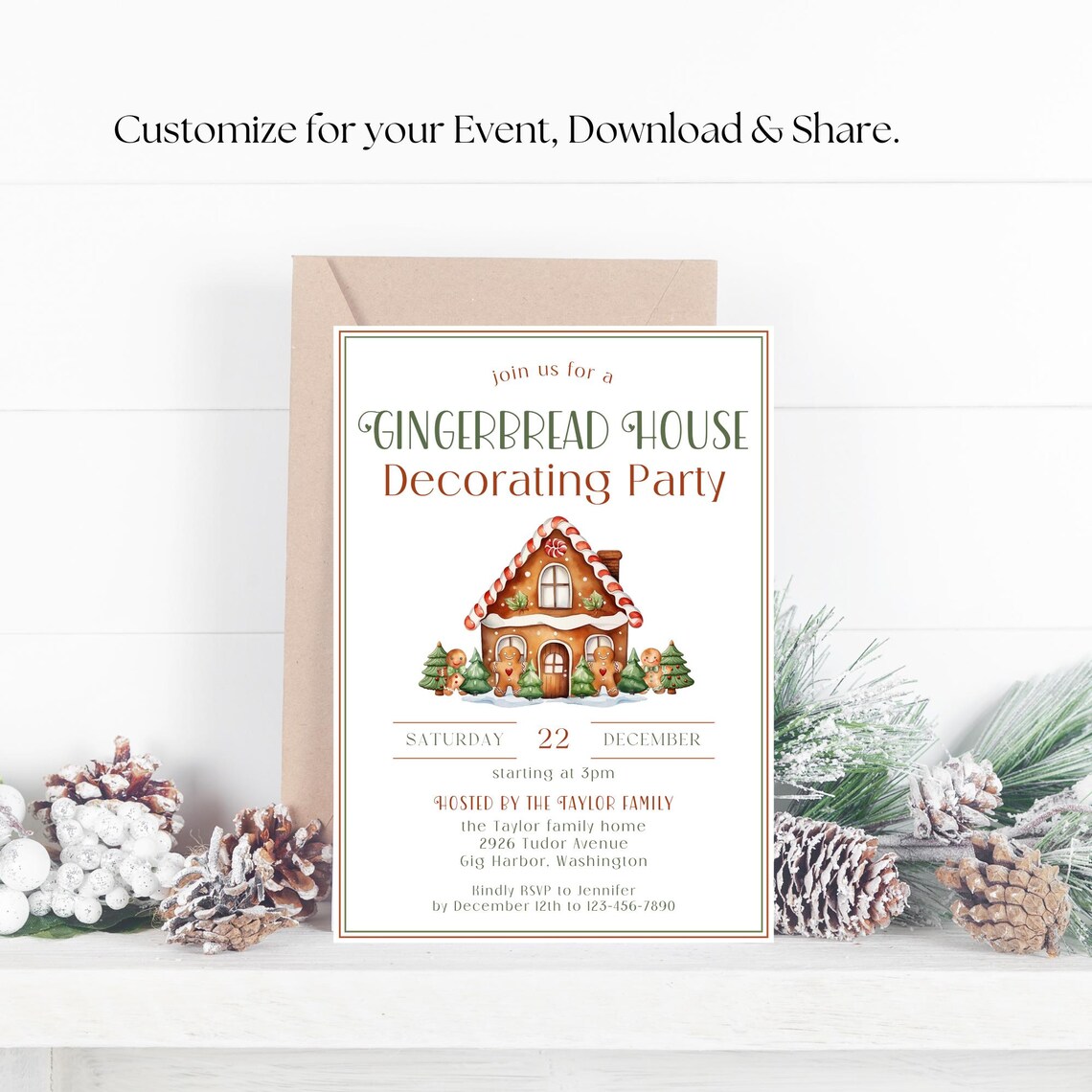 Editable Gingerbread House Decorating Party Invitation (canva Template ...