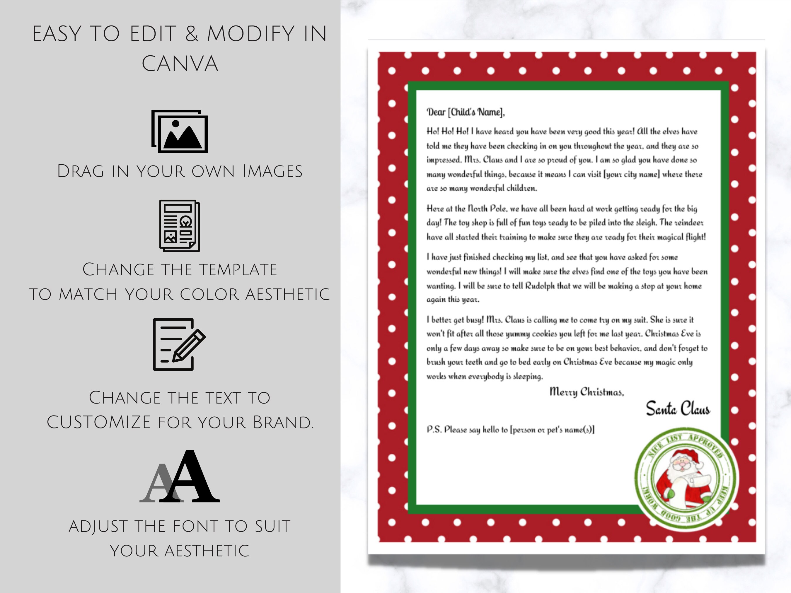 Editable Santa Letter Template Letter From Santa Template - Etsy