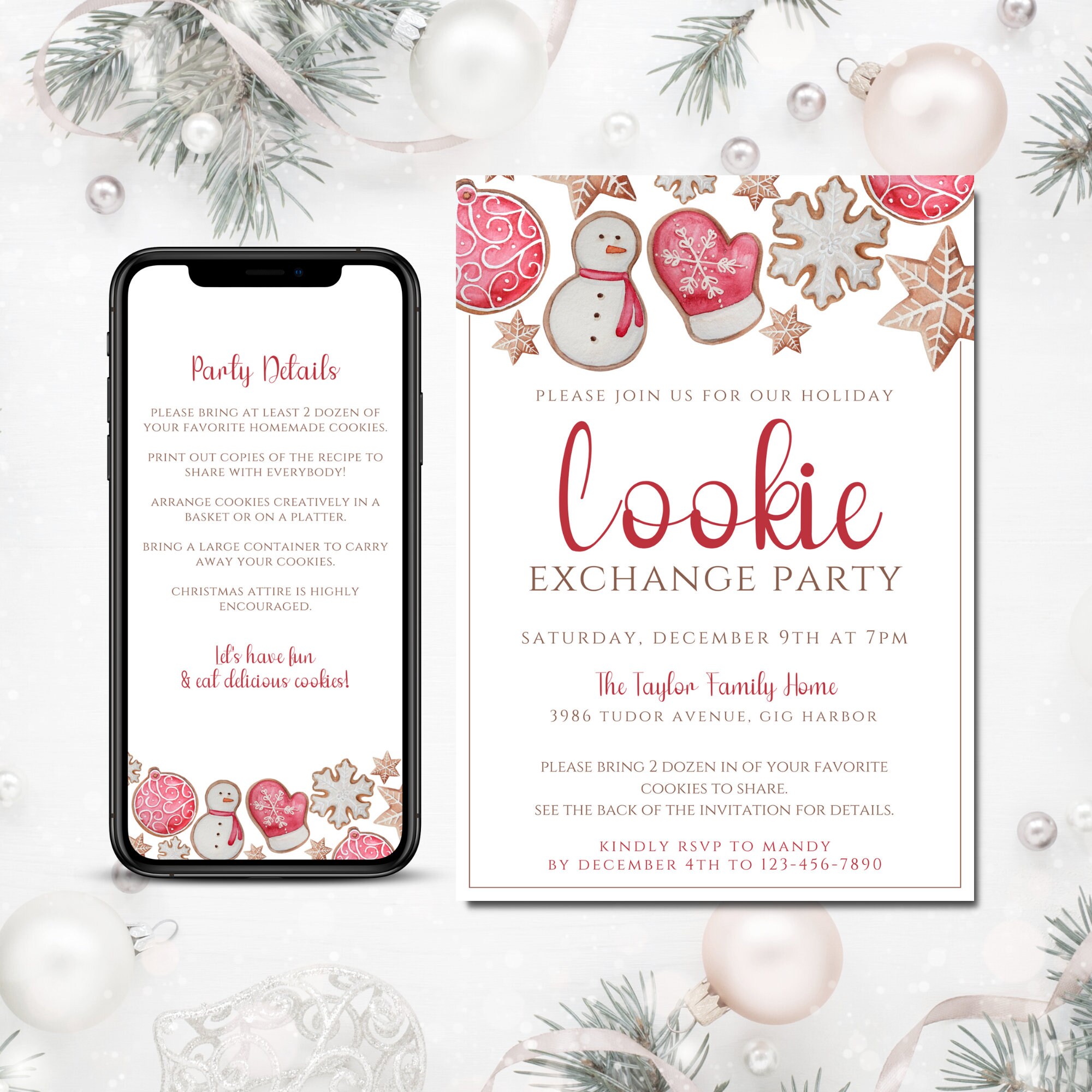 Editable Christmas Cookie Exchange Party Invitation Template, Printable ...
