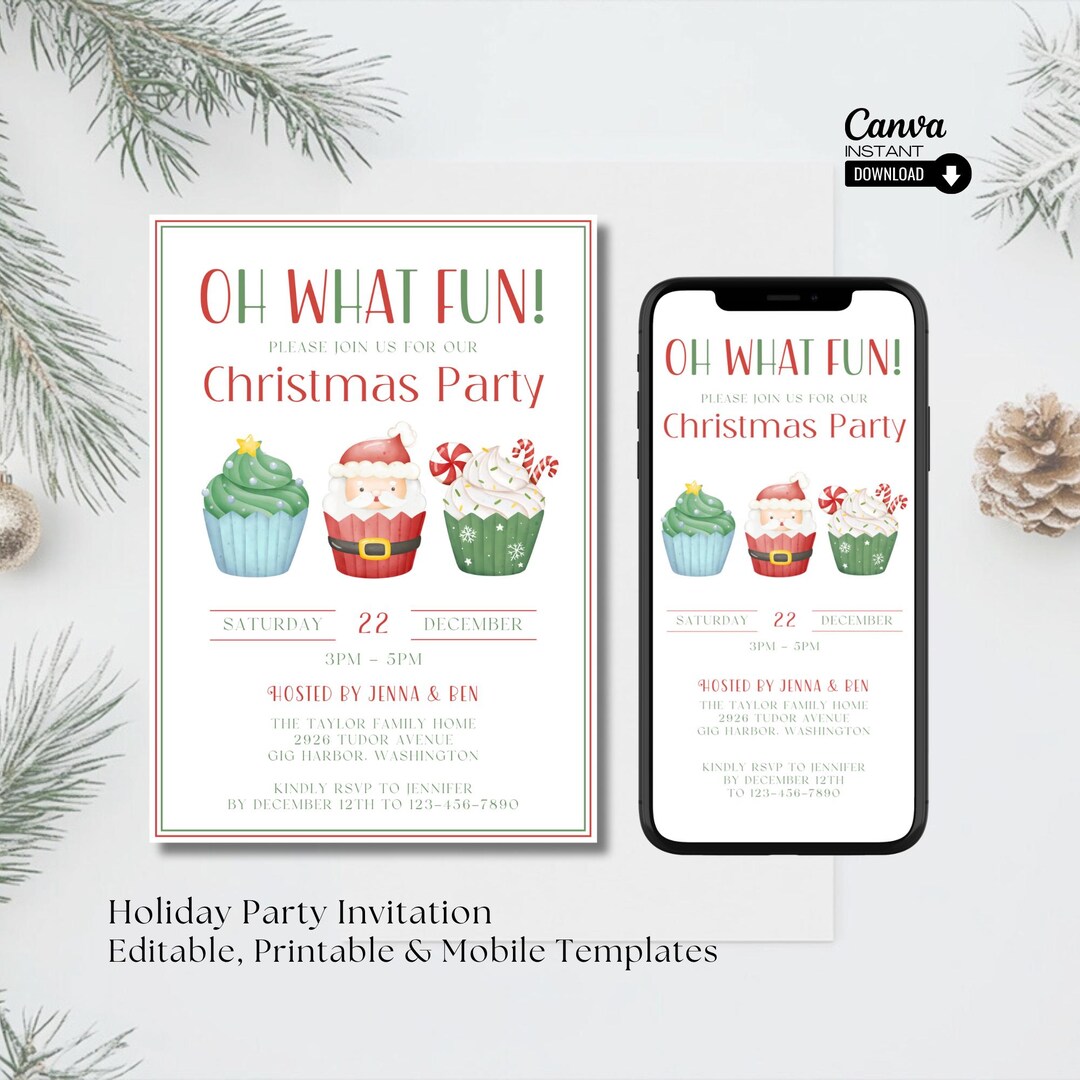 Editable Christmas Party Invitation Template, Printable Holiday Party ...