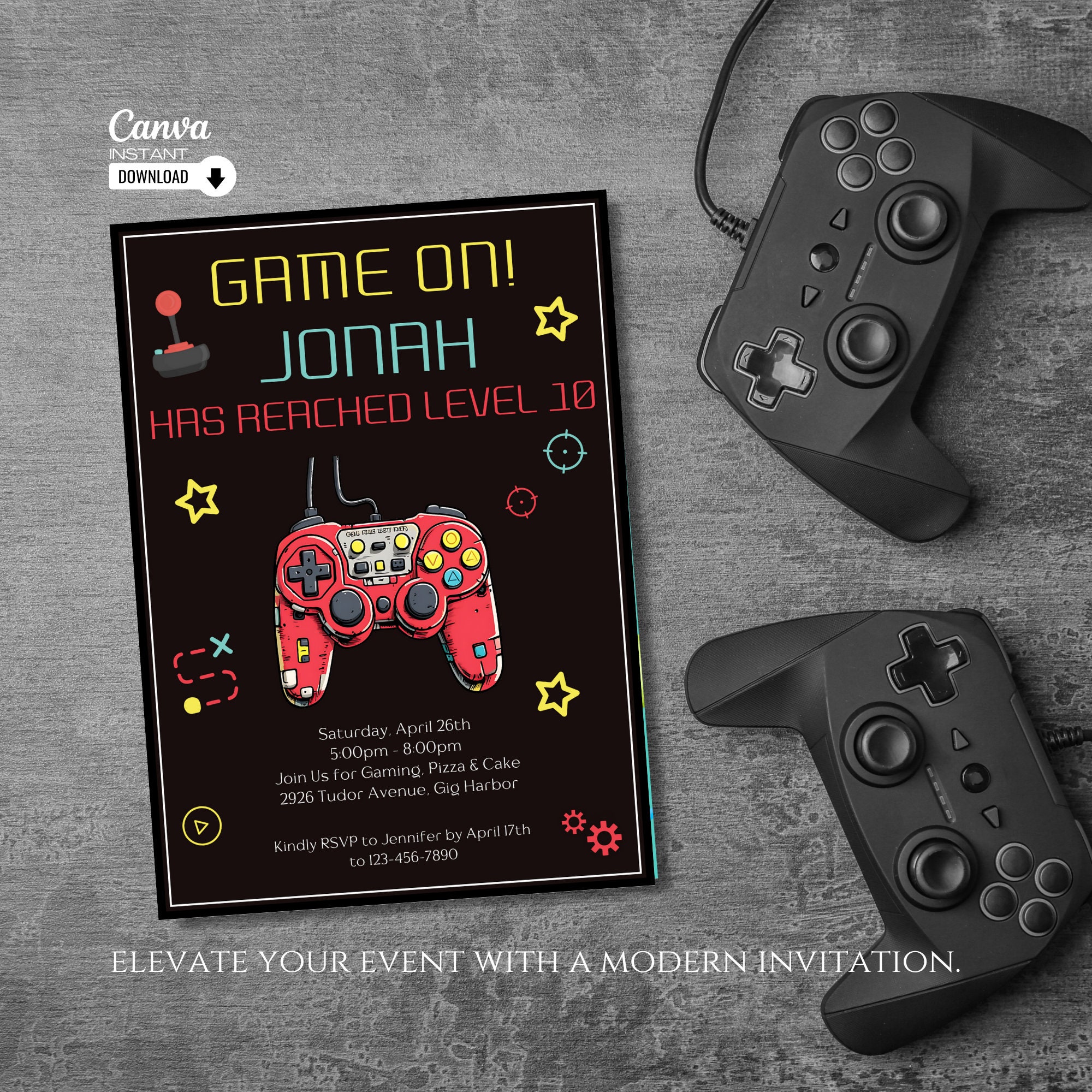 Editable Gamer Birthday Party Invitation, Printable Gaming Invite ...