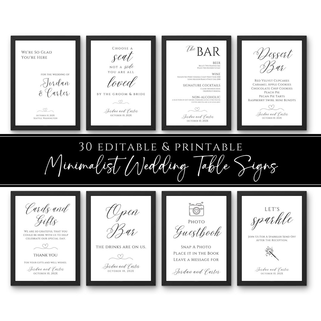 Editable Wedding Signs Bundle, 30 Printable Modern Wedding Signs ...