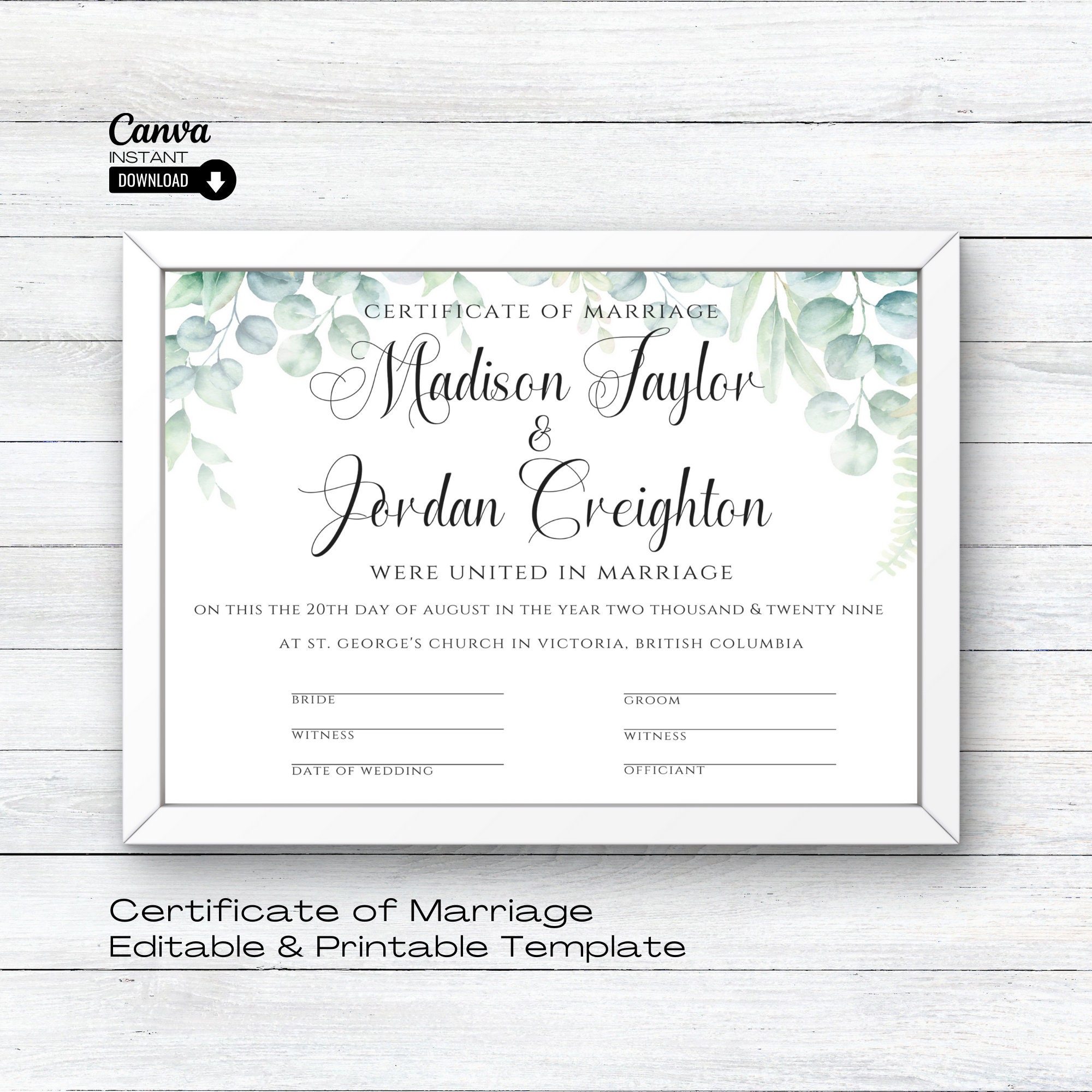 Editable Wedding Certificate Template Marriage Certificate - Etsy