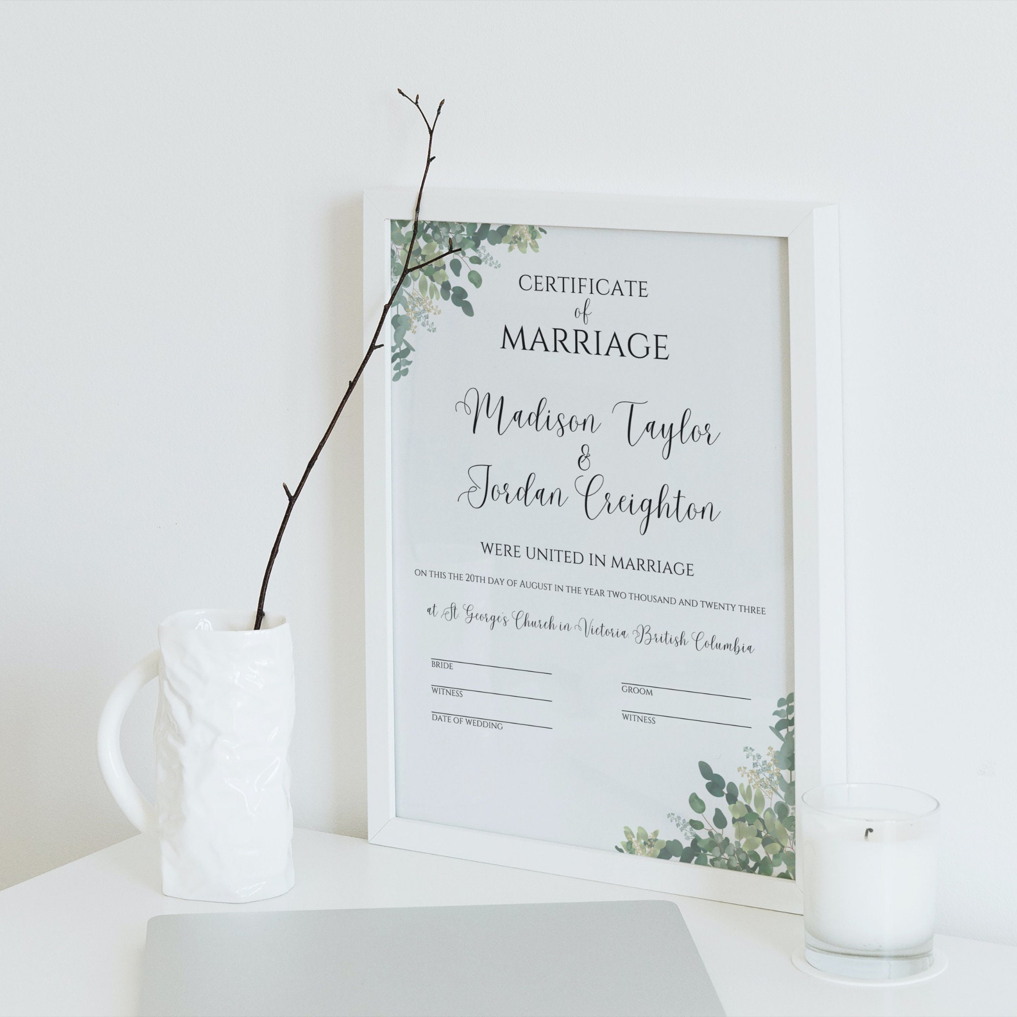 Editable Wedding Certificate Template: Eucalyptus Design (canva) - Etsy