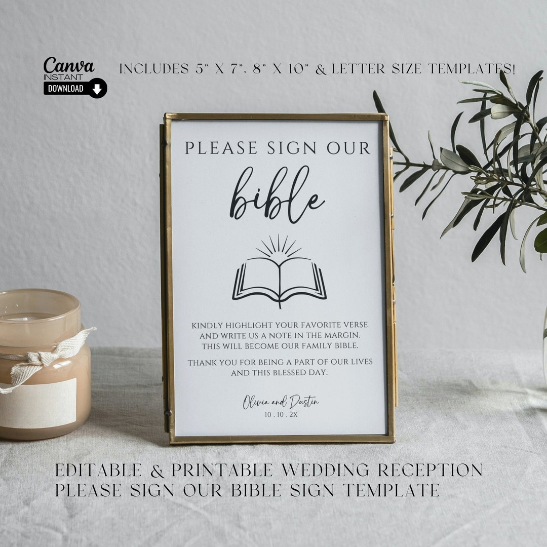 Printable Please Sign Our Bible Sign, Editable Family Bible Guestbook ...