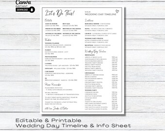 Editable Wedding Day Timeline Template, Printable Wedding Itinerary ...