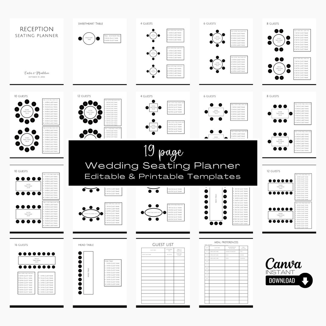 Editable Wedding Seating Chart Planner: Canva Template (digital ...