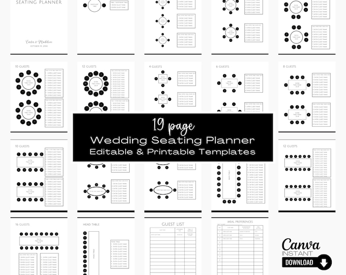 Editable Wedding Seating Chart Planner: Canva Template (digital ...