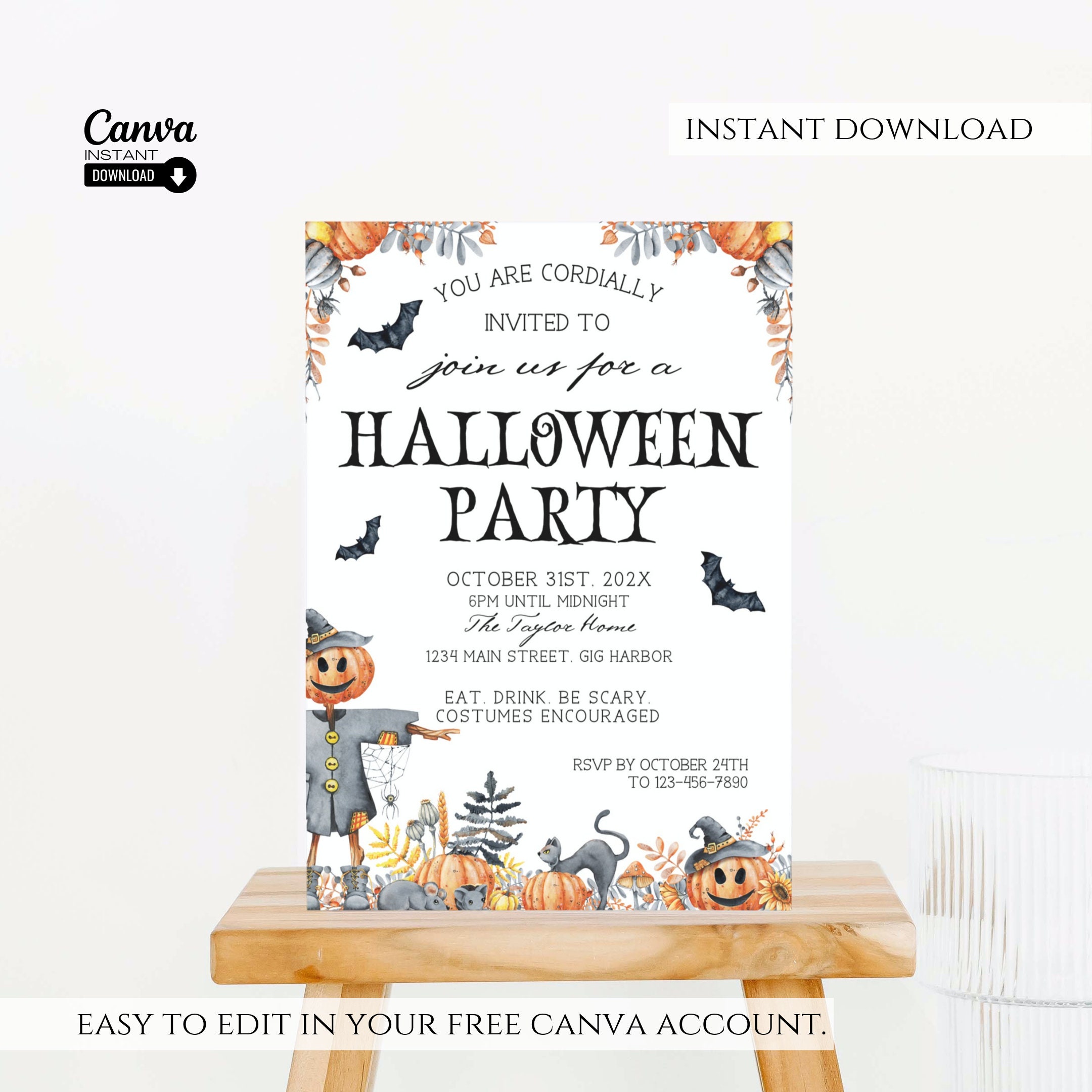 Editable Halloween Party Invitation, Printable Halloween Party Invite ...