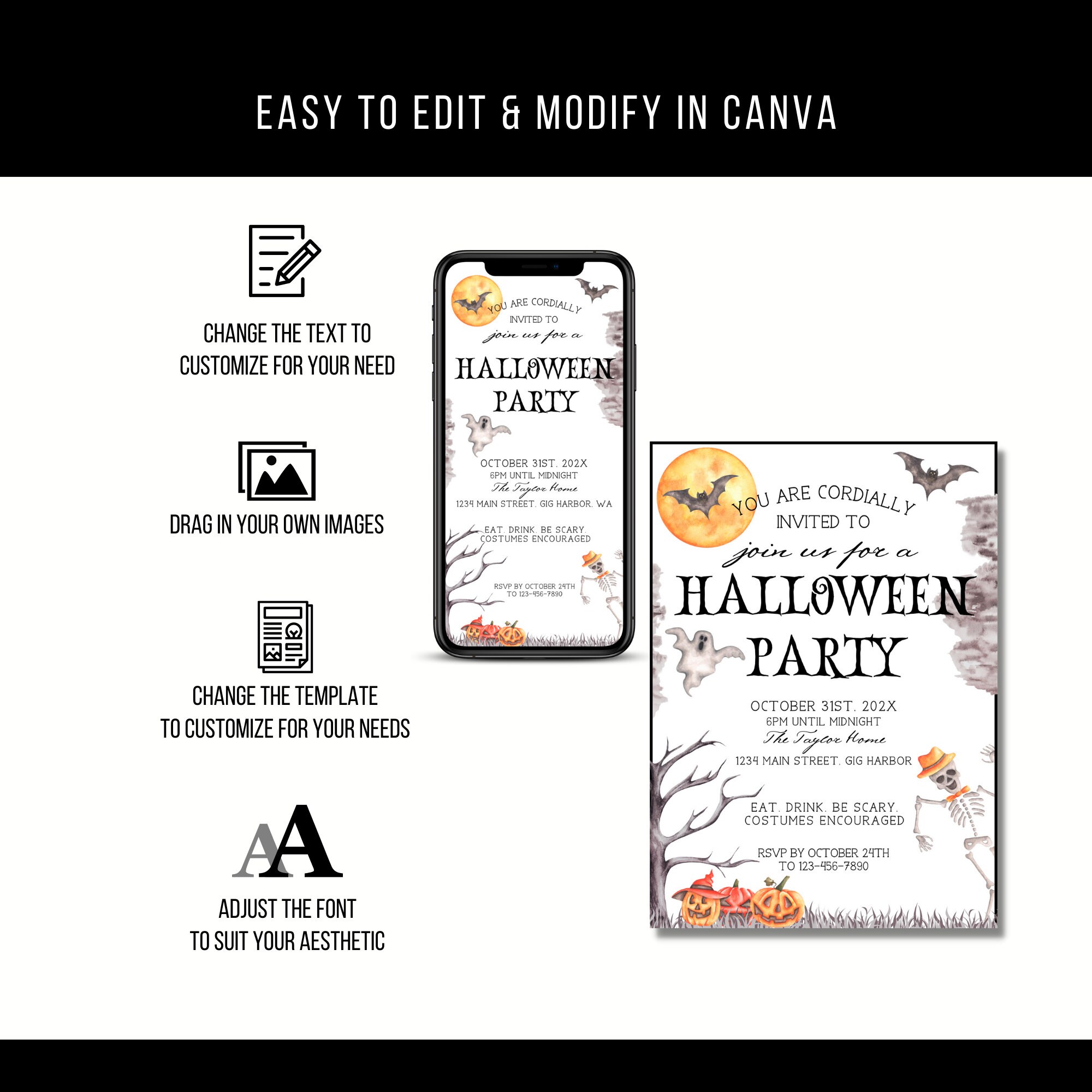 Editable Halloween Party Invitation: Costume Party Evite (canva) - Etsy