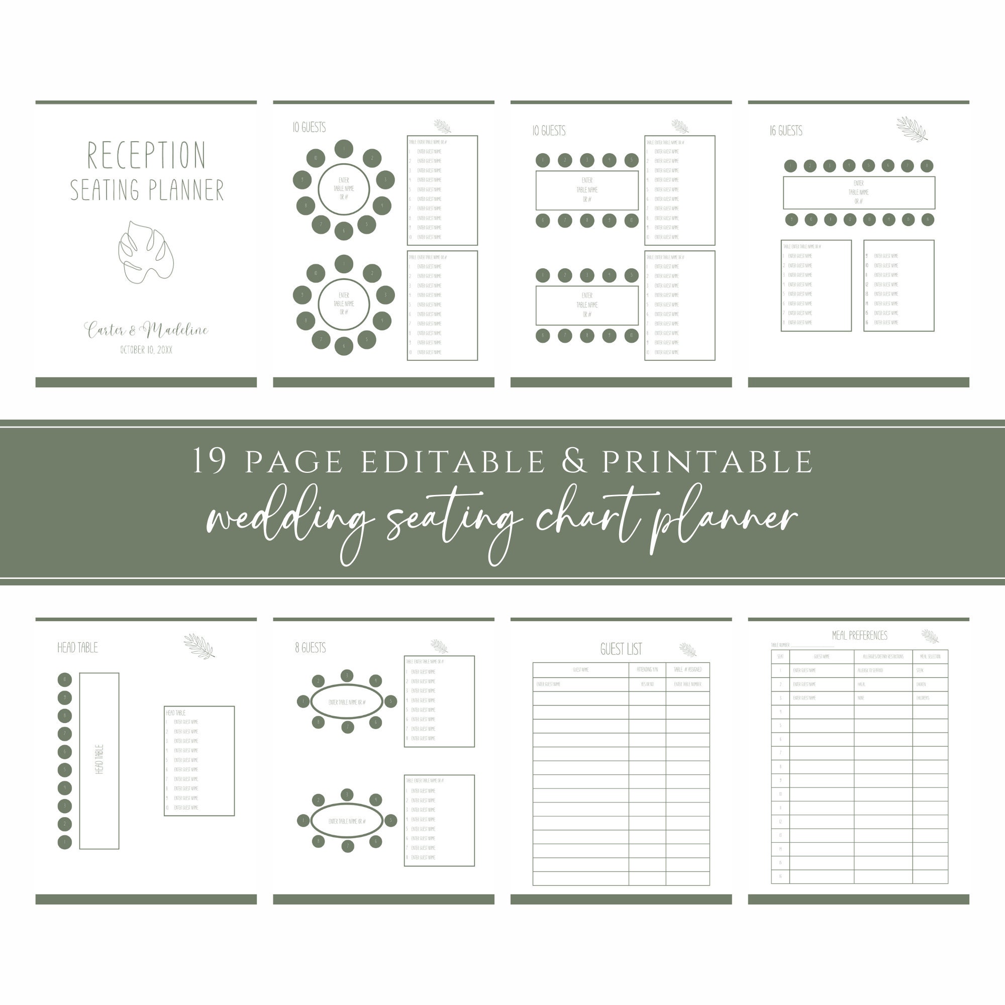 Editable Wedding Seating Chart Planner Printable Seating - Etsy