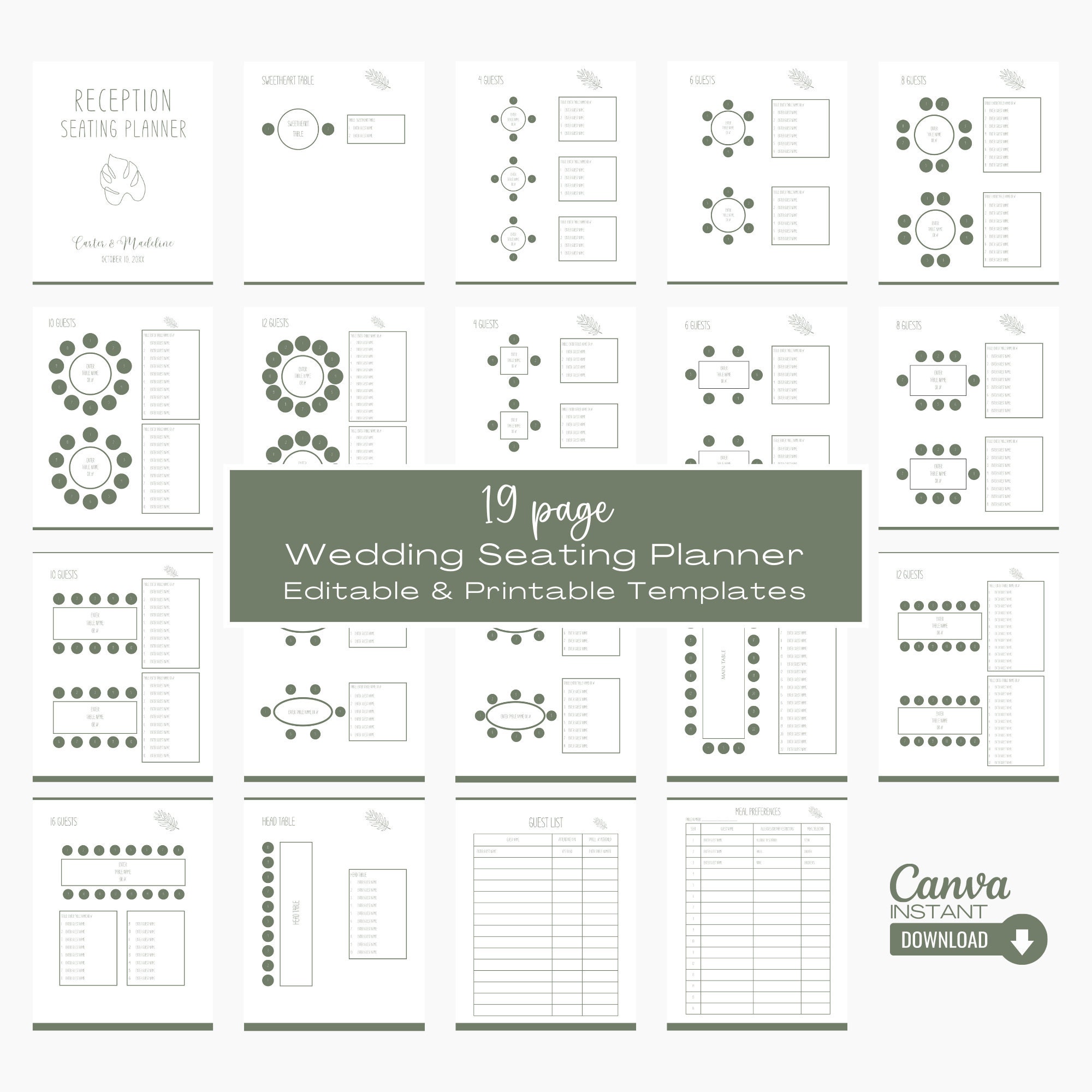 Editable Wedding Seating Chart Planner, Printable Seating Plan, Seating ...