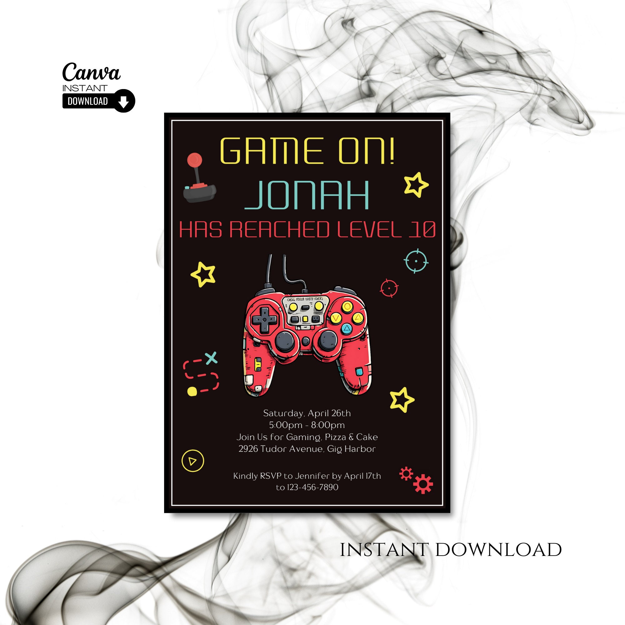 Editable Gamer Birthday Party Invitation, Printable Gaming Invite ...