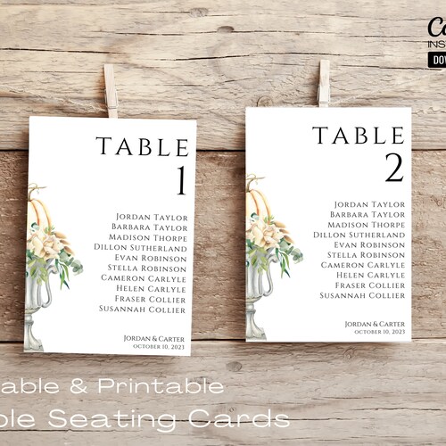 Fall Wedding Table Seating Chart Template Table Seating Card - Etsy