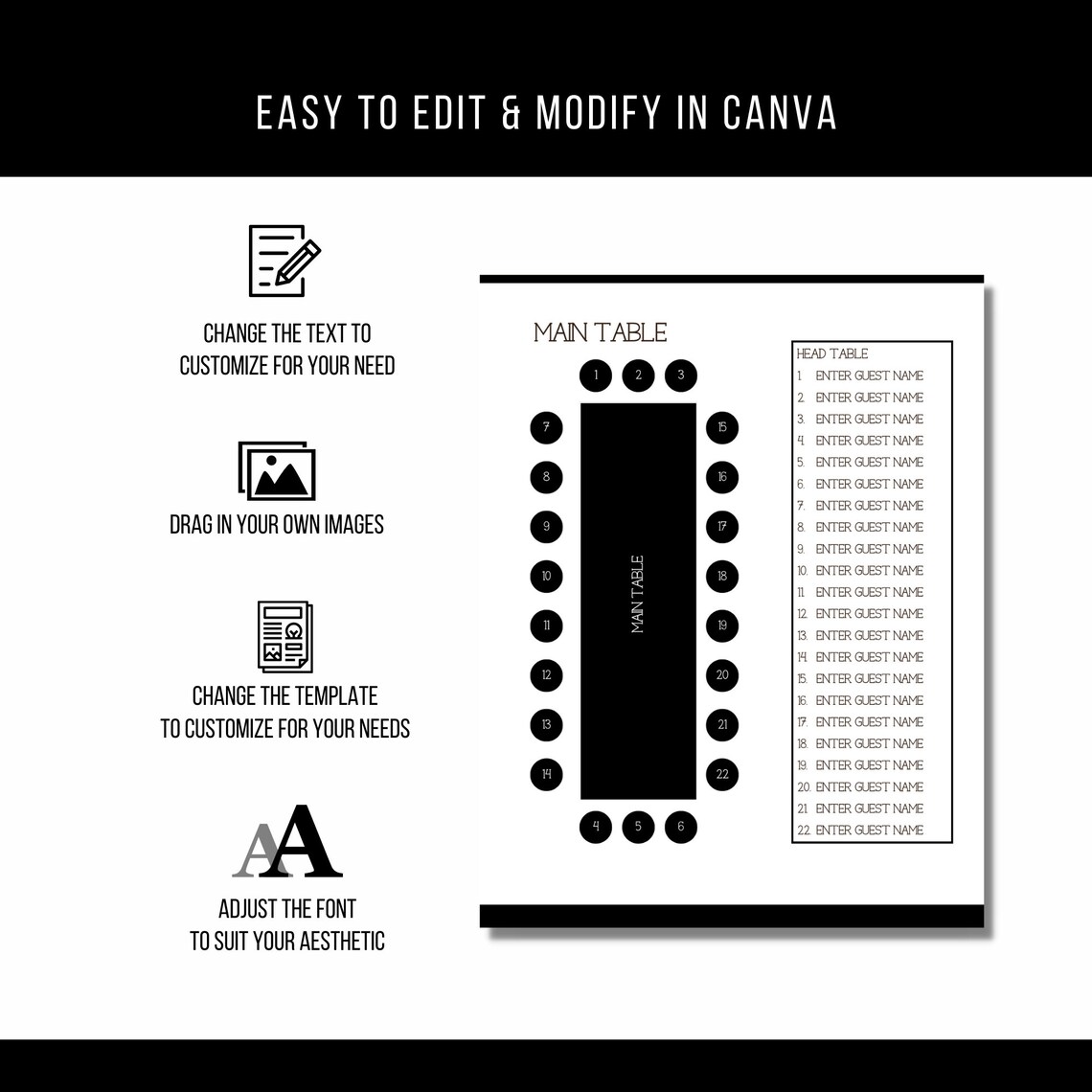 Editable Wedding Seating Chart Planner: Canva Template (digital ...