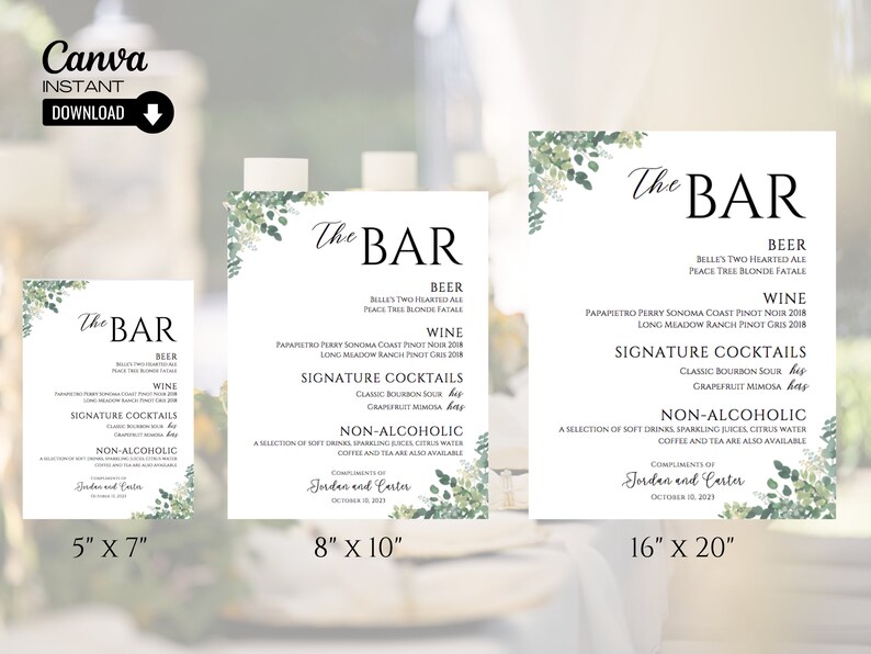 Modern Wedding Bar Menu Template Minimalist Bar Menu Sign - Etsy