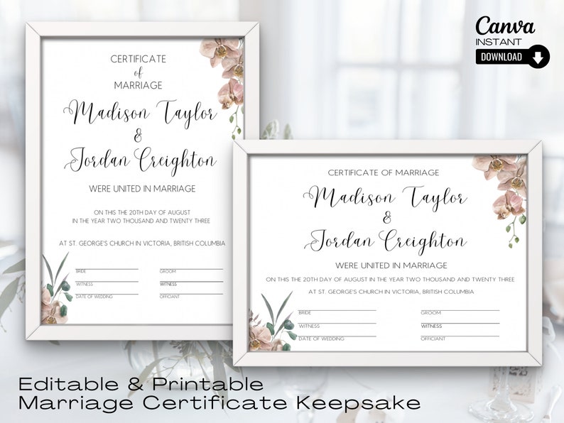 Editable Wedding Certificate Template Marriage Certificate - Etsy