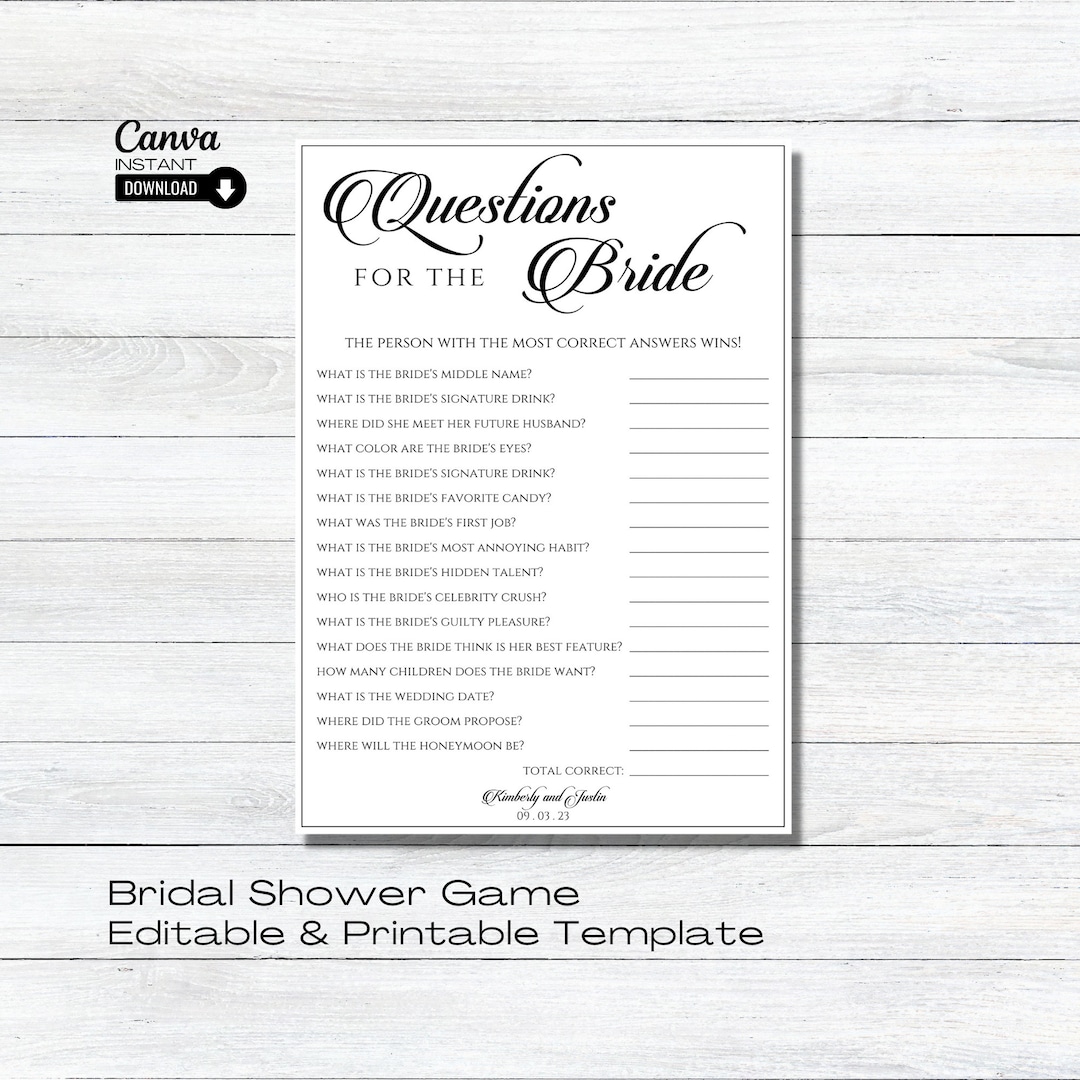Who Knows the Bride Best, Printable Bridal Shower Games, Minimalist ...