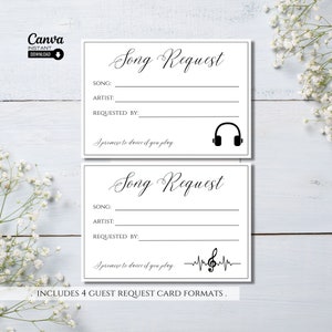 Editable Song Request Cards Template, Minimalist Wedding Song Request ...